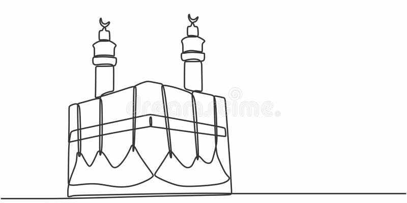 Kaaba in One Continuous Single Line Art Drawing Style. Islamic Building ...