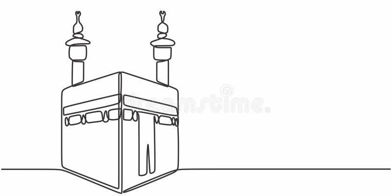Kaaba in One Continuous Single Line Art Drawing Style. Islamic Building ...