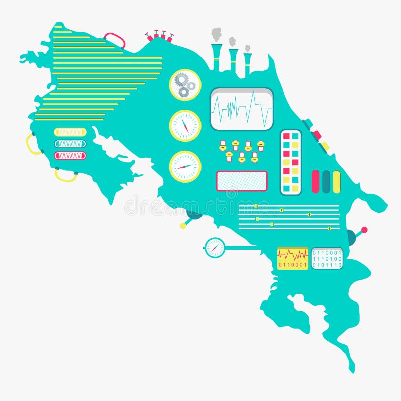 Kaart Van Costa Rica-machine Vector Illustratie - Illustration of zaken ...