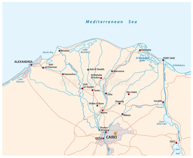 Kaart Van De Rivierdelta in Het Bovendeel Van Egypte Vector Illustratie ...