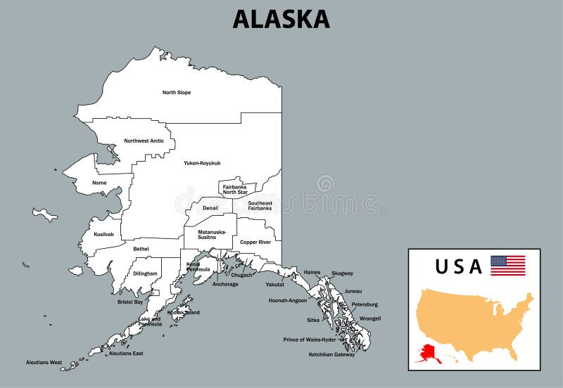 Alaska-kaart. Kaart Van De Staat En Het District Alaska ...