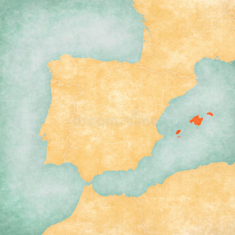 Kaart Van Iberisch Schiereiland - De Balearen Stock Illustratie ...