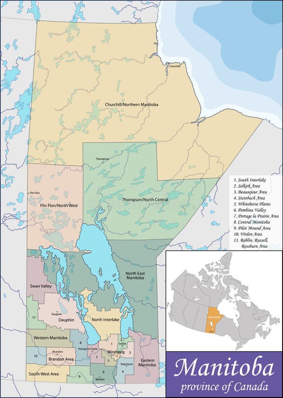 Kaart van Manitoba vector illustratie. Illustration of administratief ...