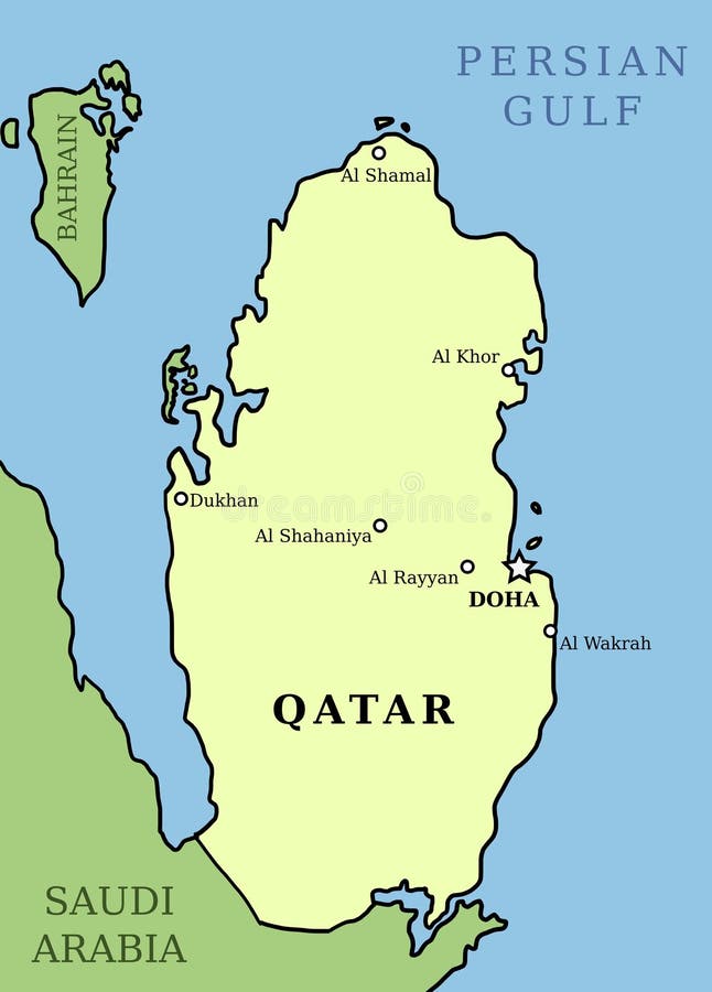 Kaart van Qatar vector illustratie. Illustration of elementen - 91213686