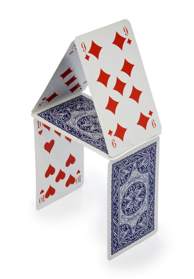 Kaartenhuis Dat Op Wit Wordt Geïsoleerdt Stock Afbeelding - Image of ...