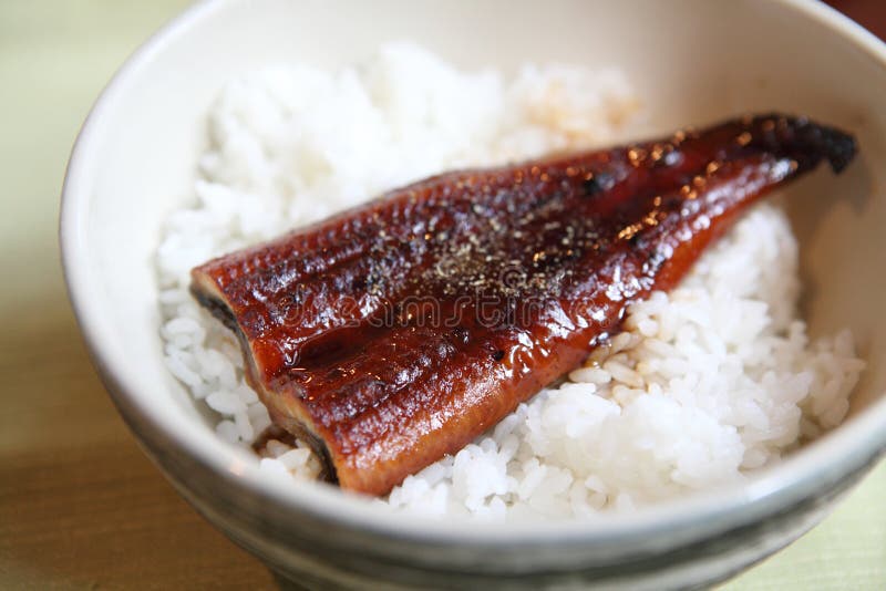 Kabayaki Eel on Rice, Japanese Style Stock Image - Image of pickles ...