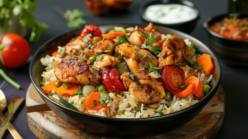 Kabsa of Chicken with Rice and Vegetables Stock Illustration ...