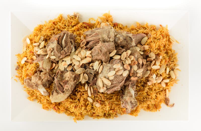 Kabsa with Cooked Meats in White Background - Mandi Rice Kabsah with ...