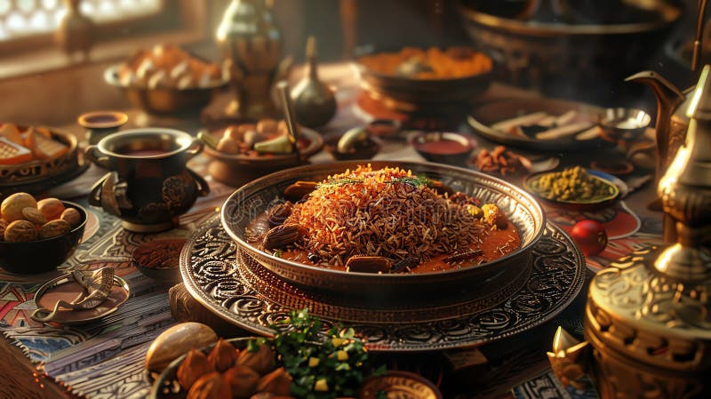 Kabsa islamic arabic food stock illustration. Illustration of hand ...