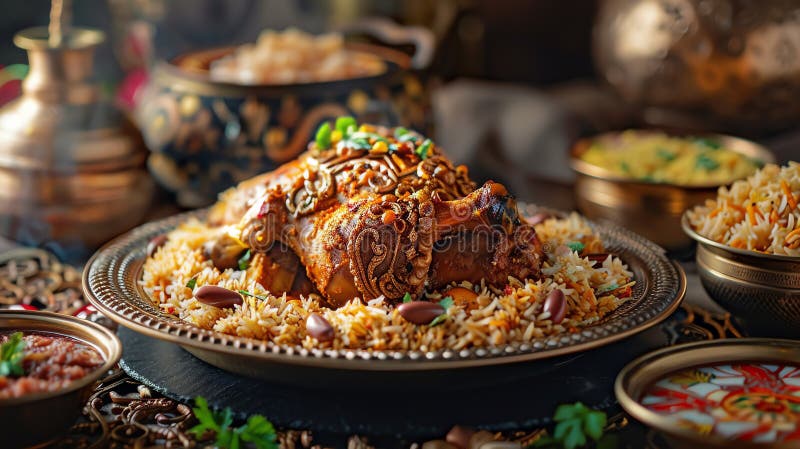 Kabsa islamic arabic food stock illustration. Illustration of ...