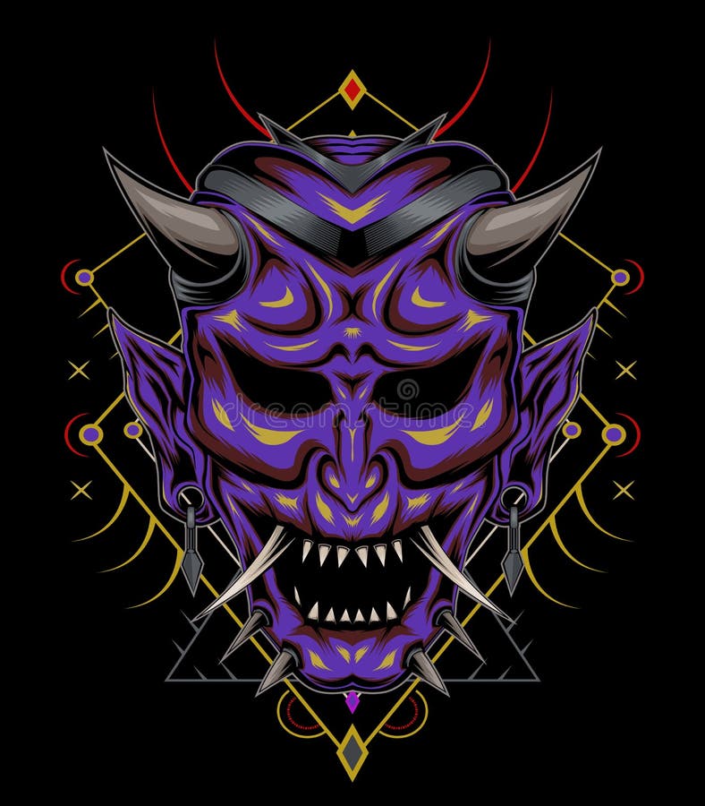 Kabuki Illustration. Red Devil Face Illustration. Head of Red Demon ...