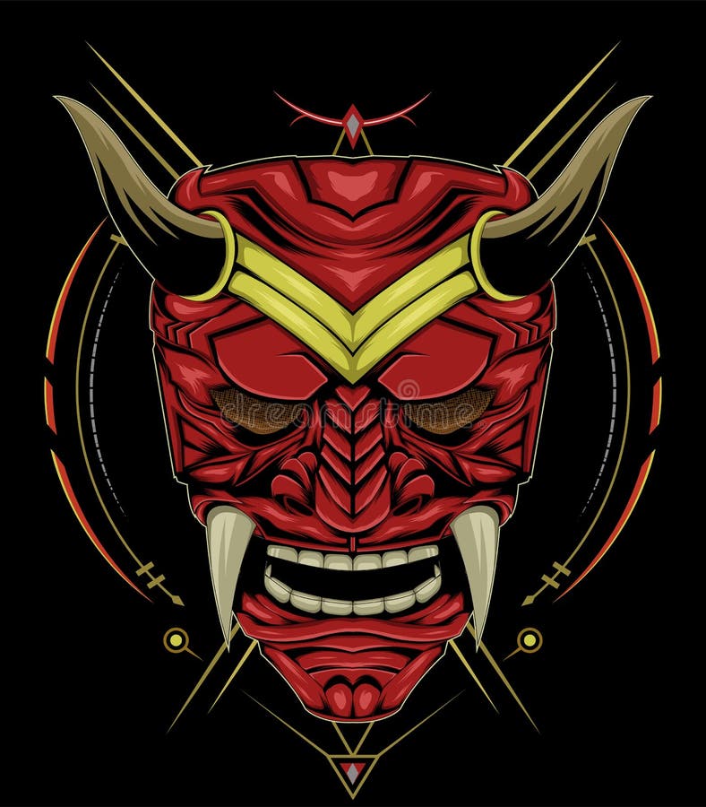 Kabuki Illustration. Red Devil Face Illustration. Head of Red Demon ...