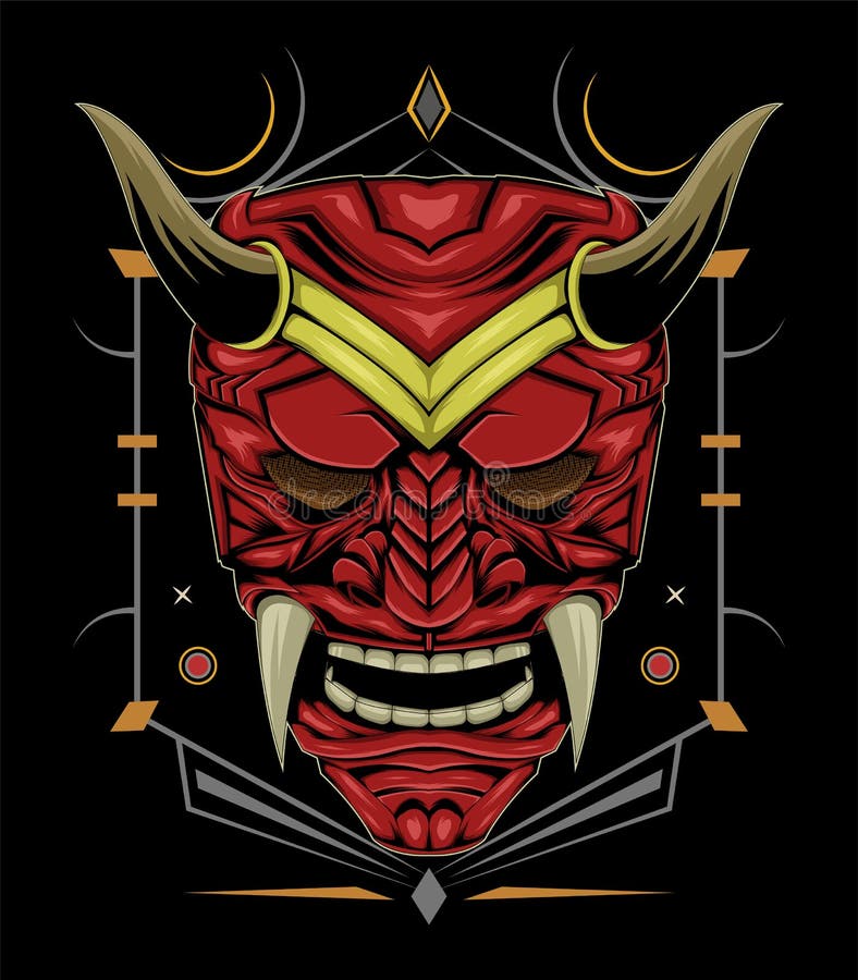 Kabuki Illustration. Red Devil Face Illustration. Head of Red Demon ...