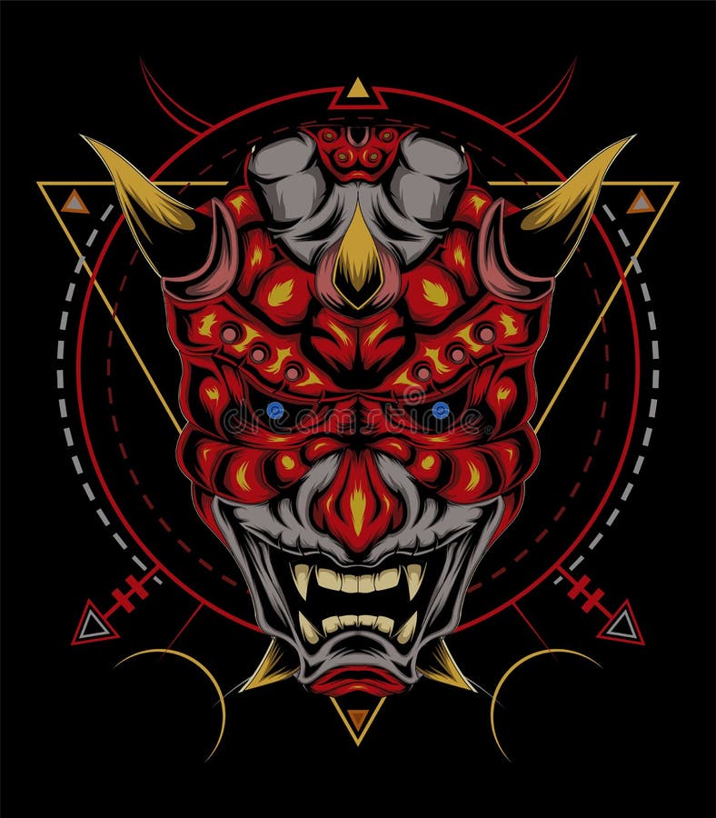 Kabuki Illustration. Red Devil Face Illustration. Head of Red Demon ...