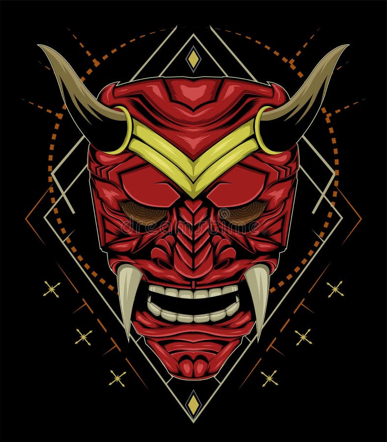 Kabuki Illustration. Red Devil Face Illustration. Head of Red Demon ...