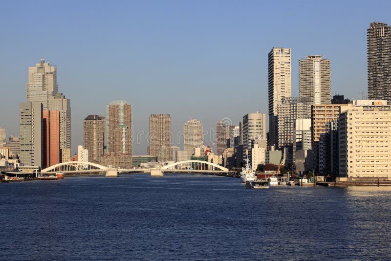 Kachidoki Bridge and Sumida River in Tokyo, Japan Stock Image - Image ...
