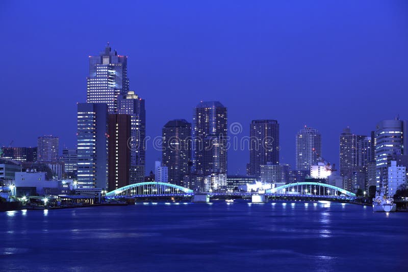 Kachidoki Bridge and Sumida River in Tokyo, Japan Stock Photo - Image ...