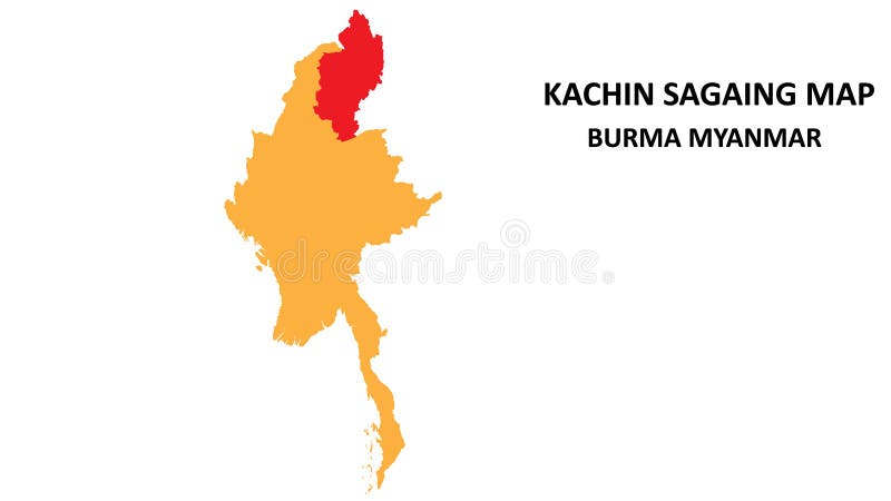 Kachin State and Regions Map Highlighted on Burma Myanmar Map Stock ...