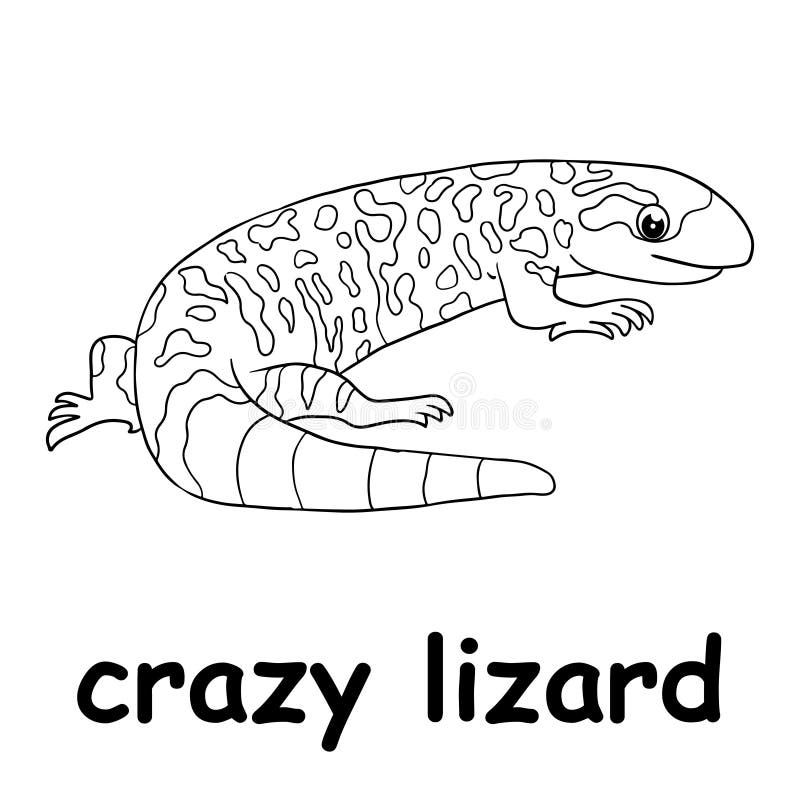 Kids Line Illustration Coloring Crazy Lizard. Animal Outline Stock ...
