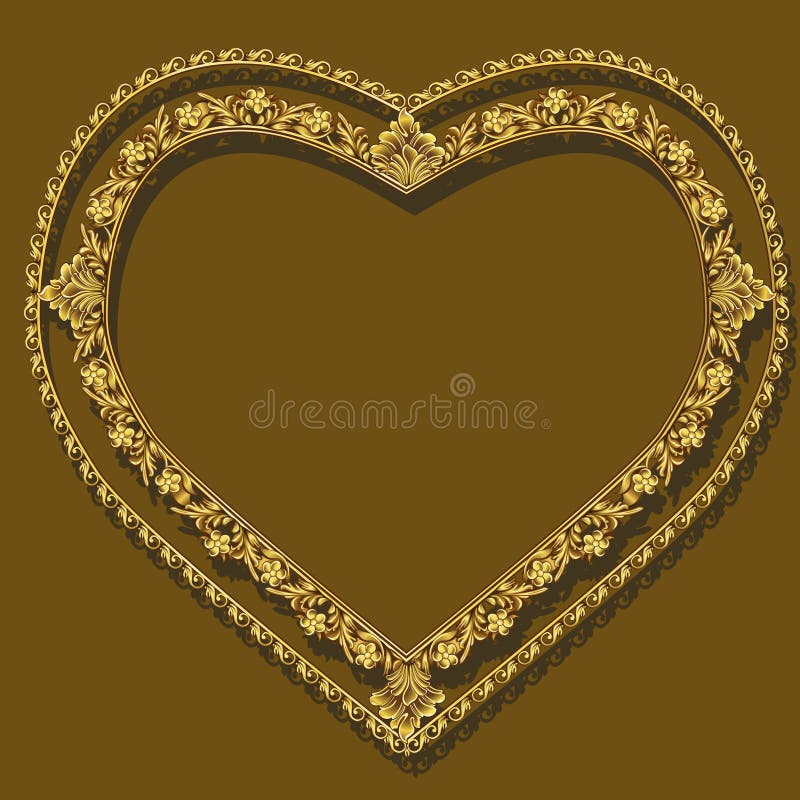 Kader in De Vorm Van Hart Gouden Kleur Met Schaduw Vector Illustratie ...