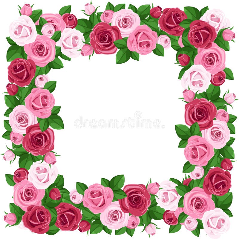 Kader Met Rode En Roze Rozen. Vector Illustratie - Illustration of ...