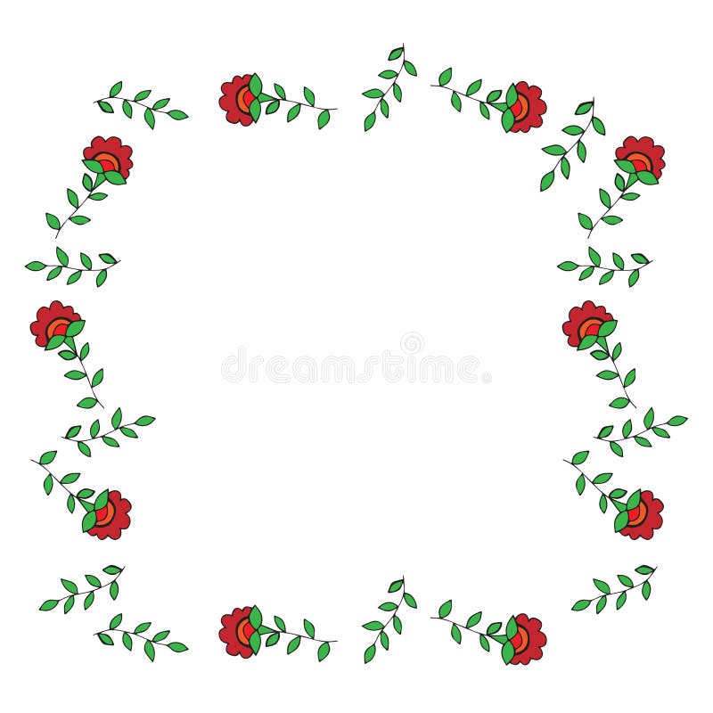 Kader Met Rode Kleurenbloem Op De Witte Achtergrond Vector Illustratie ...