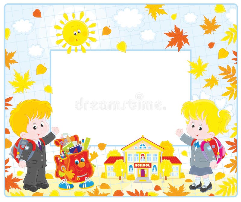 Kader Met Schoolkinderen En Een School Vector Illustratie ...