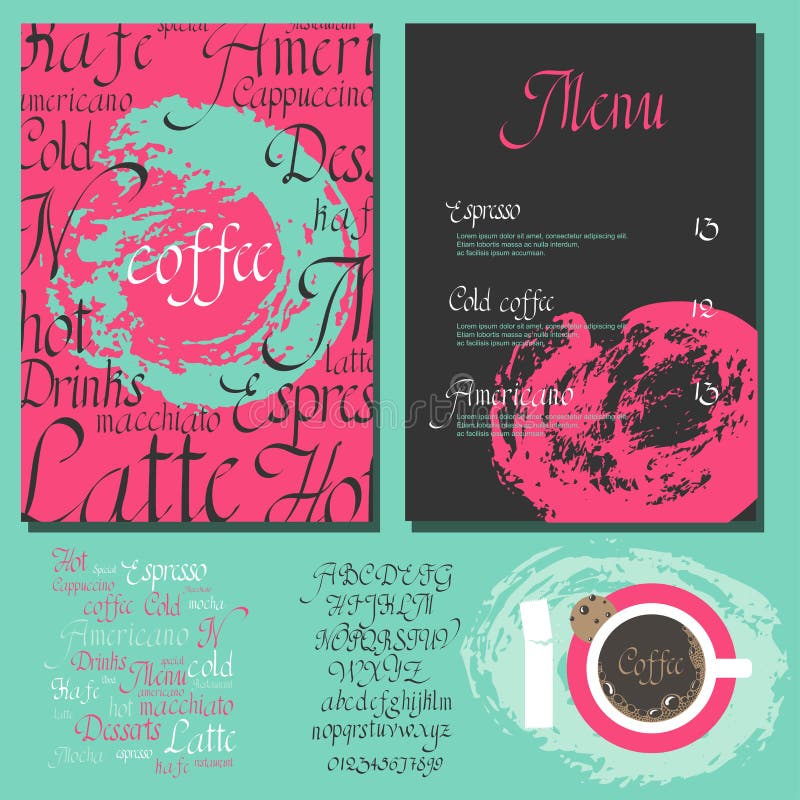 Kafe menu set stock illustration. Illustration of cartoon - 92763160