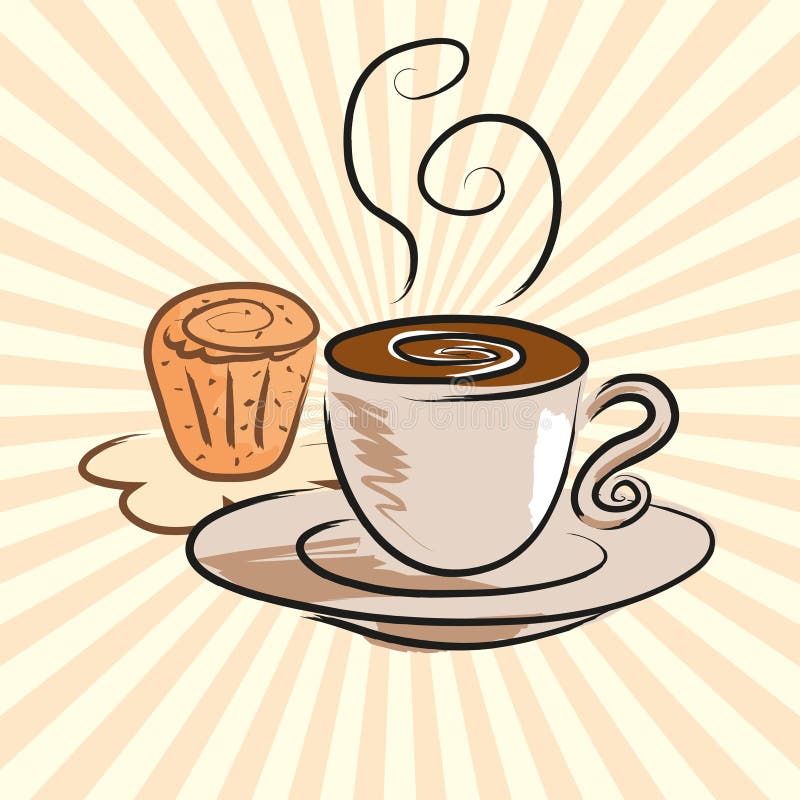 Kaffe och kaka vektor illustrationer. Illustration av efterrätt - 37043986