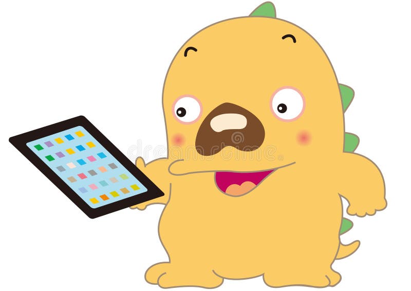 Imaginary Dinosaur Kid with a Tablet Stock Vector - Illustration of ...