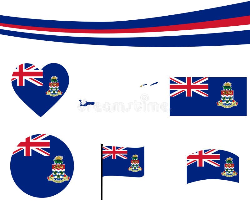 Cayman Islands Flag Map Ribbon and Heart Icons Vector Illustration ...