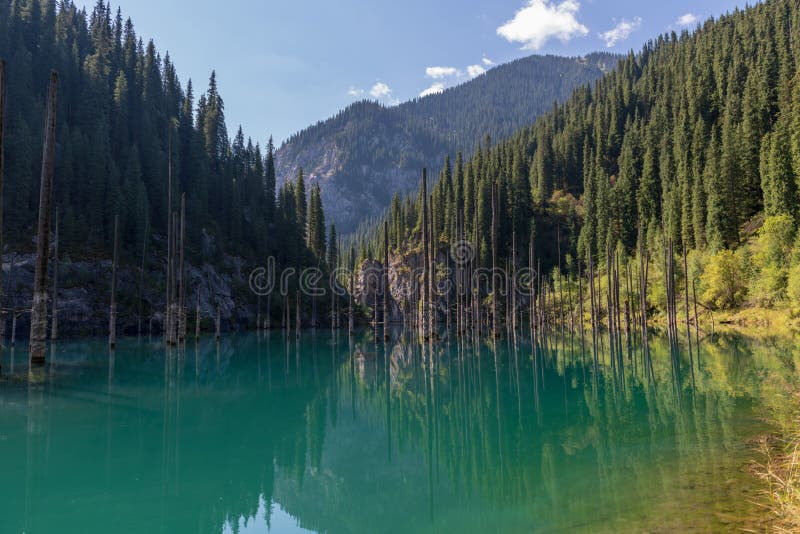 Kaindy Lake - Mountain Lake in Kazakhstan Stock Photo - Image of nature ...