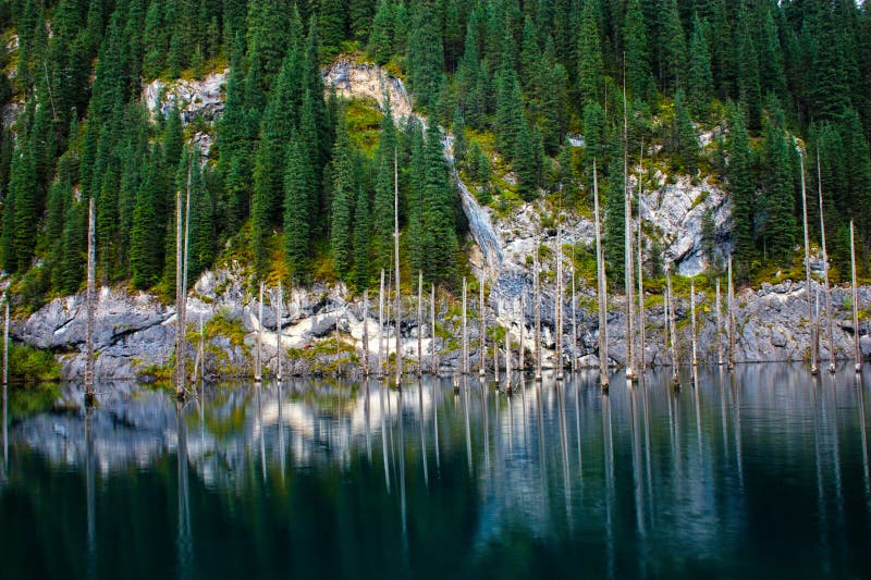 Kaindy See in Tien Shan-Berg Stockfoto - Bild von berg, extrem: 45167144