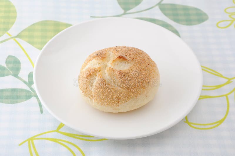 Kaiser Roll German Bread on a Plate on Table Cloth Stock Photo - Image ...