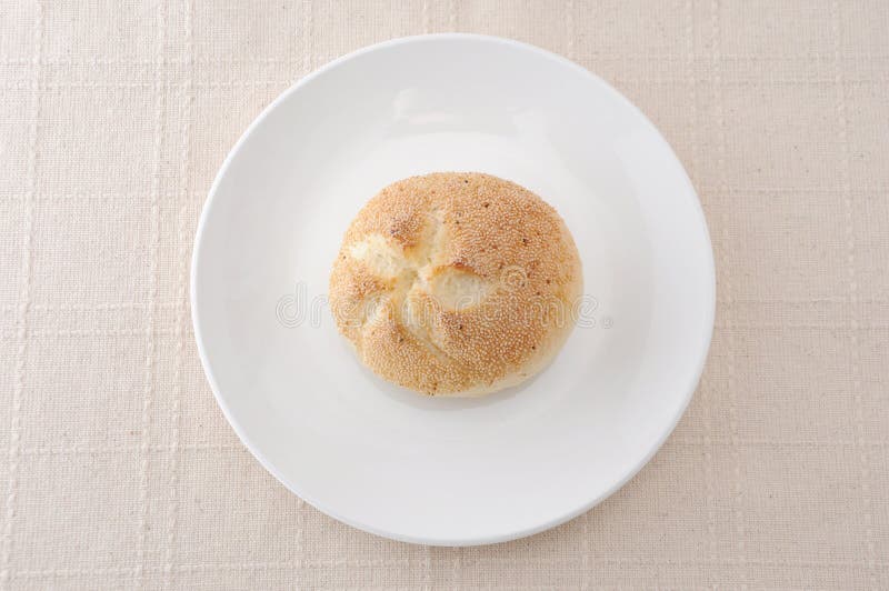 Kaiser Roll German Bread on a Plate on Table Cloth Stock Photo - Image ...