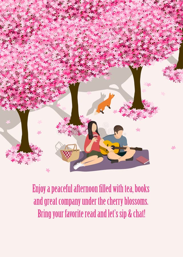 Spring Hanami Picnic Party or Book Club Gathering Invitation Stock ...