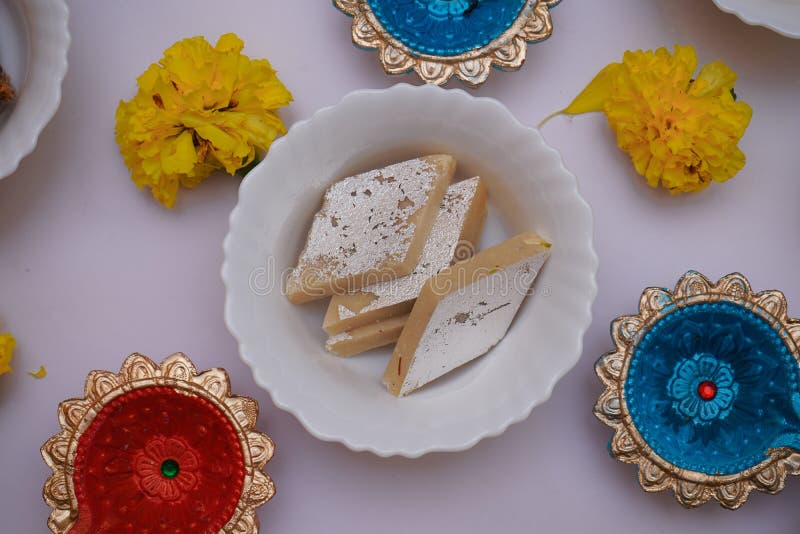 Kaju Katli Served in White Bowl for Diwali Celebration Stock Image ...