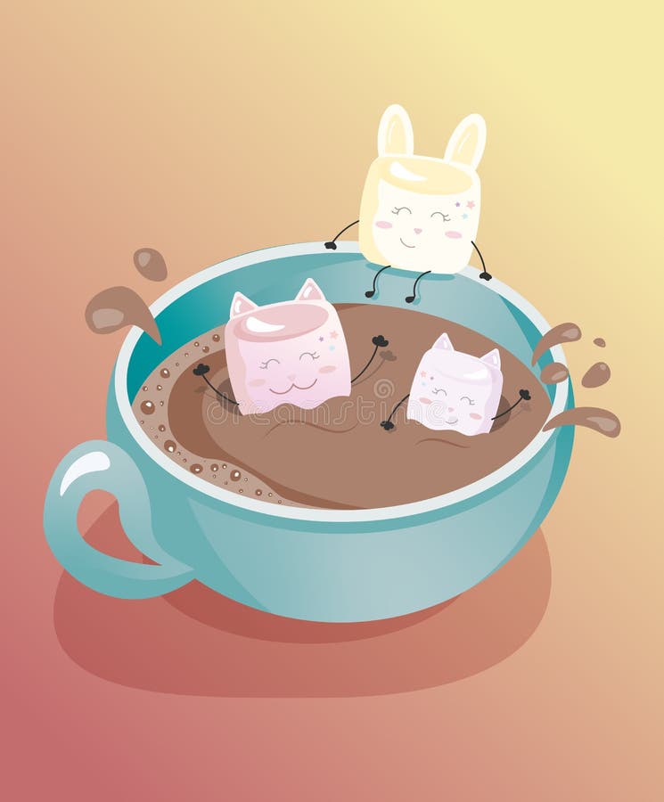 Marshmallow in a Cup of Cocoa. Coffee, Tea, Cocoa. Cute Kawaii ...
