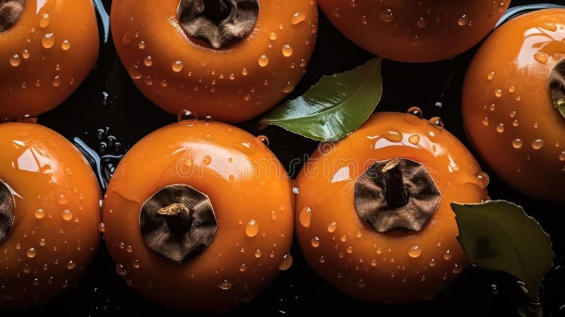 Kaki with Leaves and Water Drops, Kaki Background Stock Illustration ...