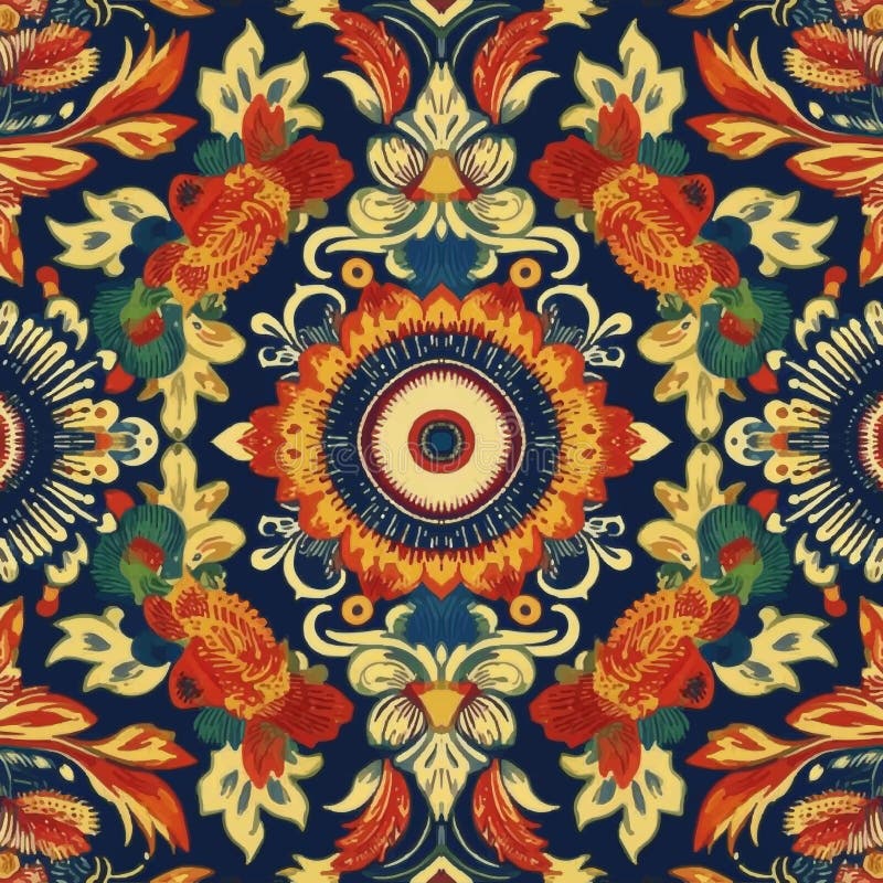 Kalamkari Indian Textile Pattern. Vector Seamless Illustration Stock ...