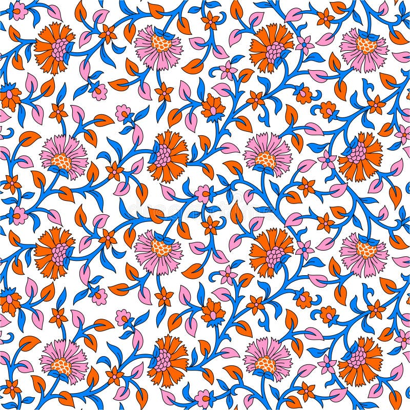 Kalamkari Vector Flower Pattern Design Stock Illustration ...