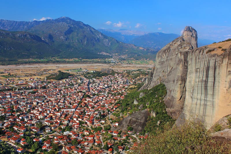 Kalampaka Town and the Rock Stock Photo - Image of monastery ...