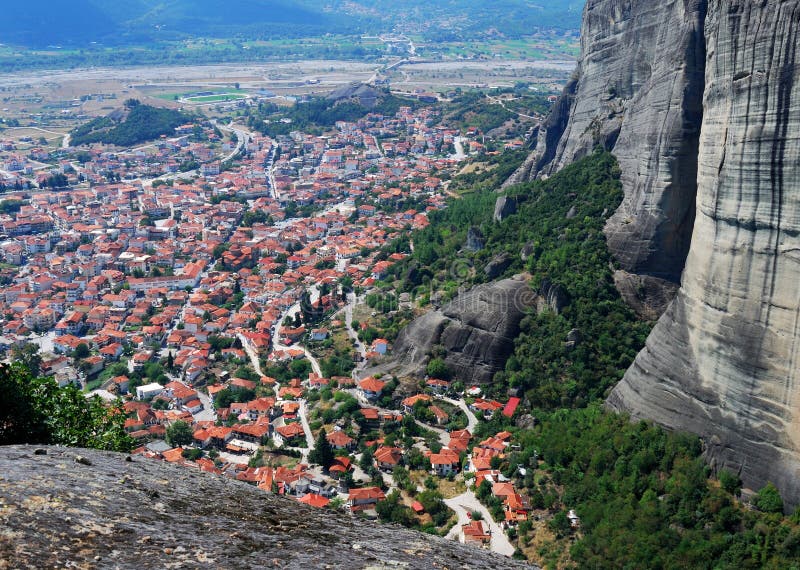Kalampaka Village, Meteora Cliffs, Greece Stock Photo - Image of view ...