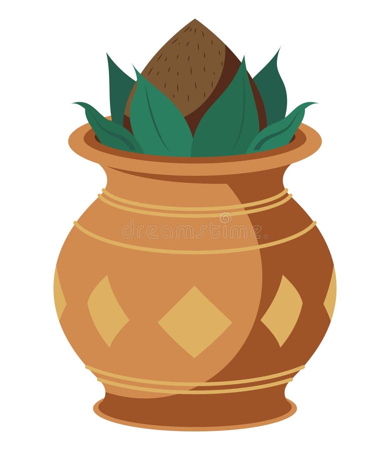 Kalash with Coconut and Mango Leaf Stock Illustration - Illustration of ...