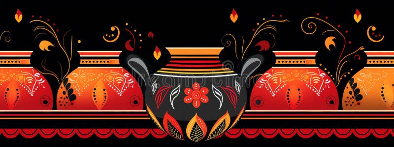 Kalash Sacred Pot Diwali Banner Stock Illustration - Illustration of ...