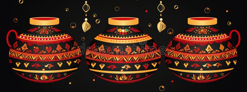Kalash Sacred Pot Diwali Banner Stock Illustration - Illustration of ...
