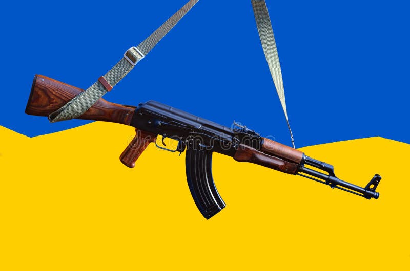 Kalashnikov Against Ukrainian Flag Stock Image - Image of belt, danger ...