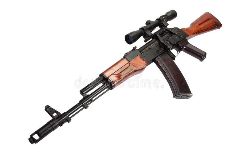 Kalashnikov AK Assault Rifle with Optical Sight on White Stock Image ...