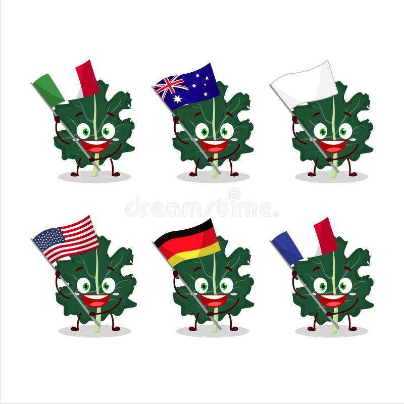 Kale Cartoon Character Bring the Flags of Various Countries Stock ...