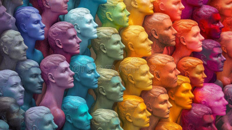 Kaleidoscope of Distinct Human Heads in Vivid Spectrum Colors Stock ...
